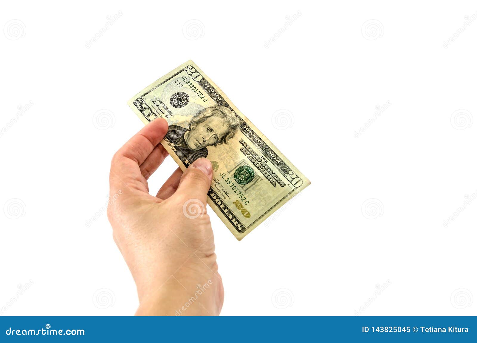 Twenty Dollars in Hand on White Background Stock Image - Image of ...
