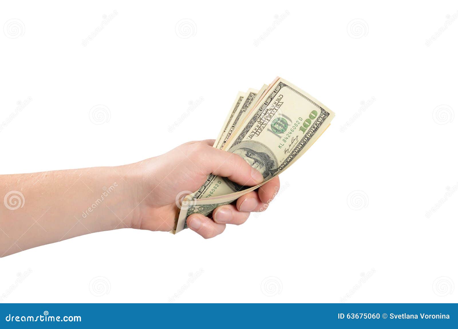Dollars in a Man S Hand Isolated on White Stock Photo - Image of ...