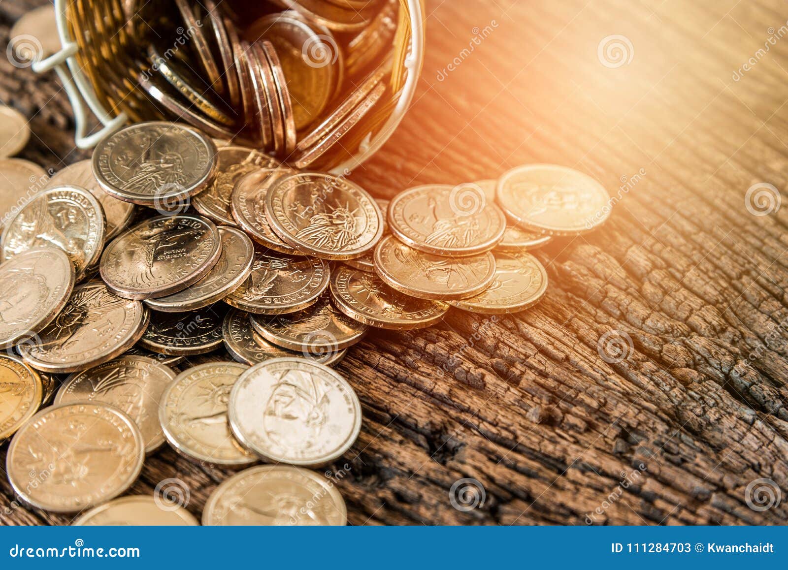 Dollars Money Coin Splash Out of the Basket Stock Image - Image of ...