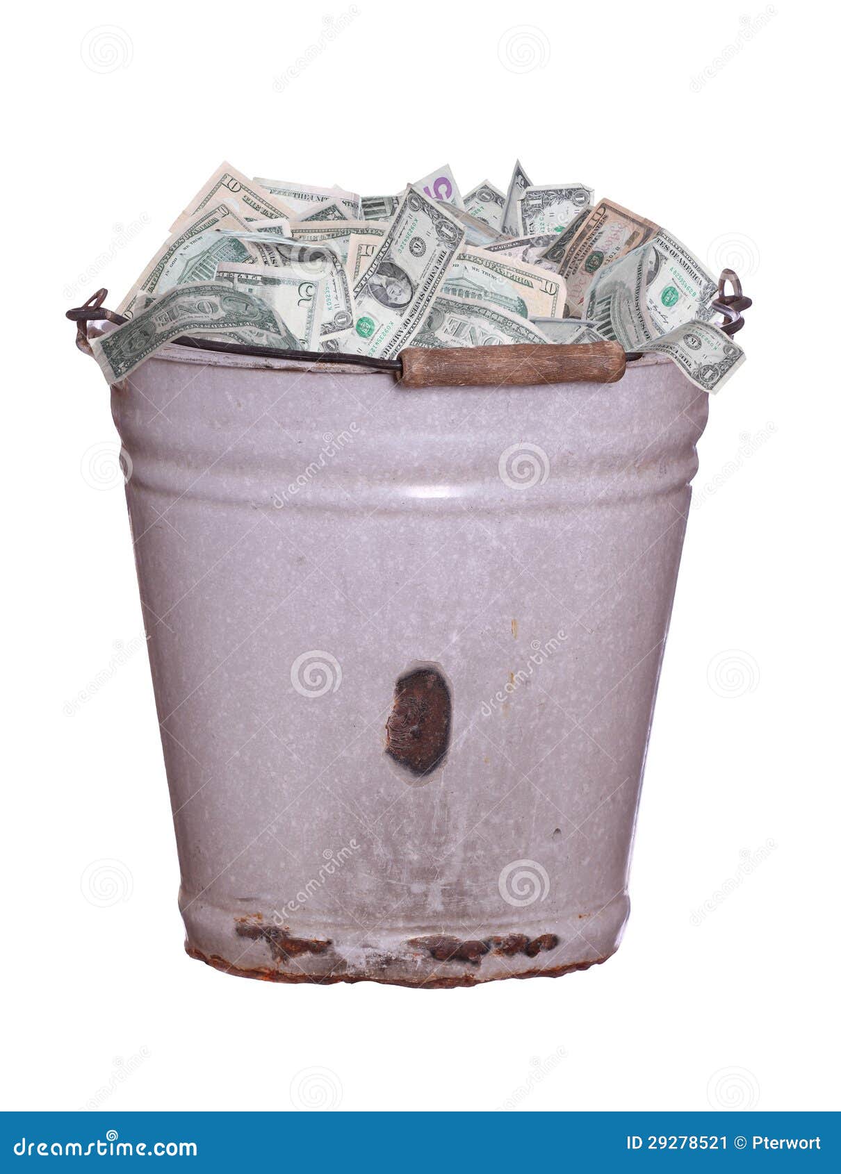 Dollars in Old Rusty Bucket Stock Image - Image of currency, garbage ...