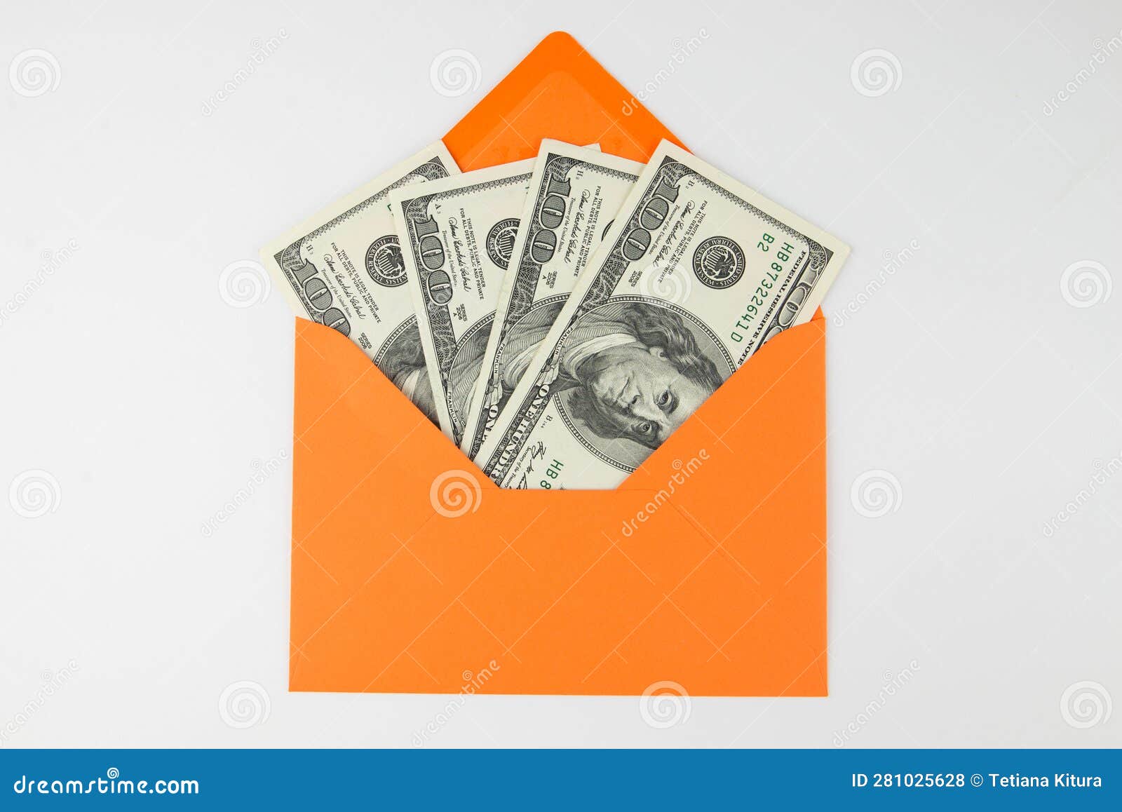 Dollars in an Orange Envelope on White Stock Photo - Image of american ...