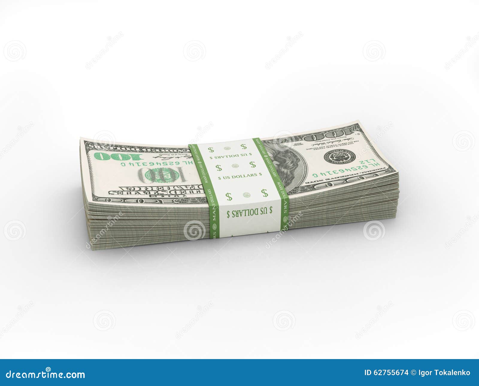 Dollars Paper Stack of 100 Bills on White Stock Illustration ...