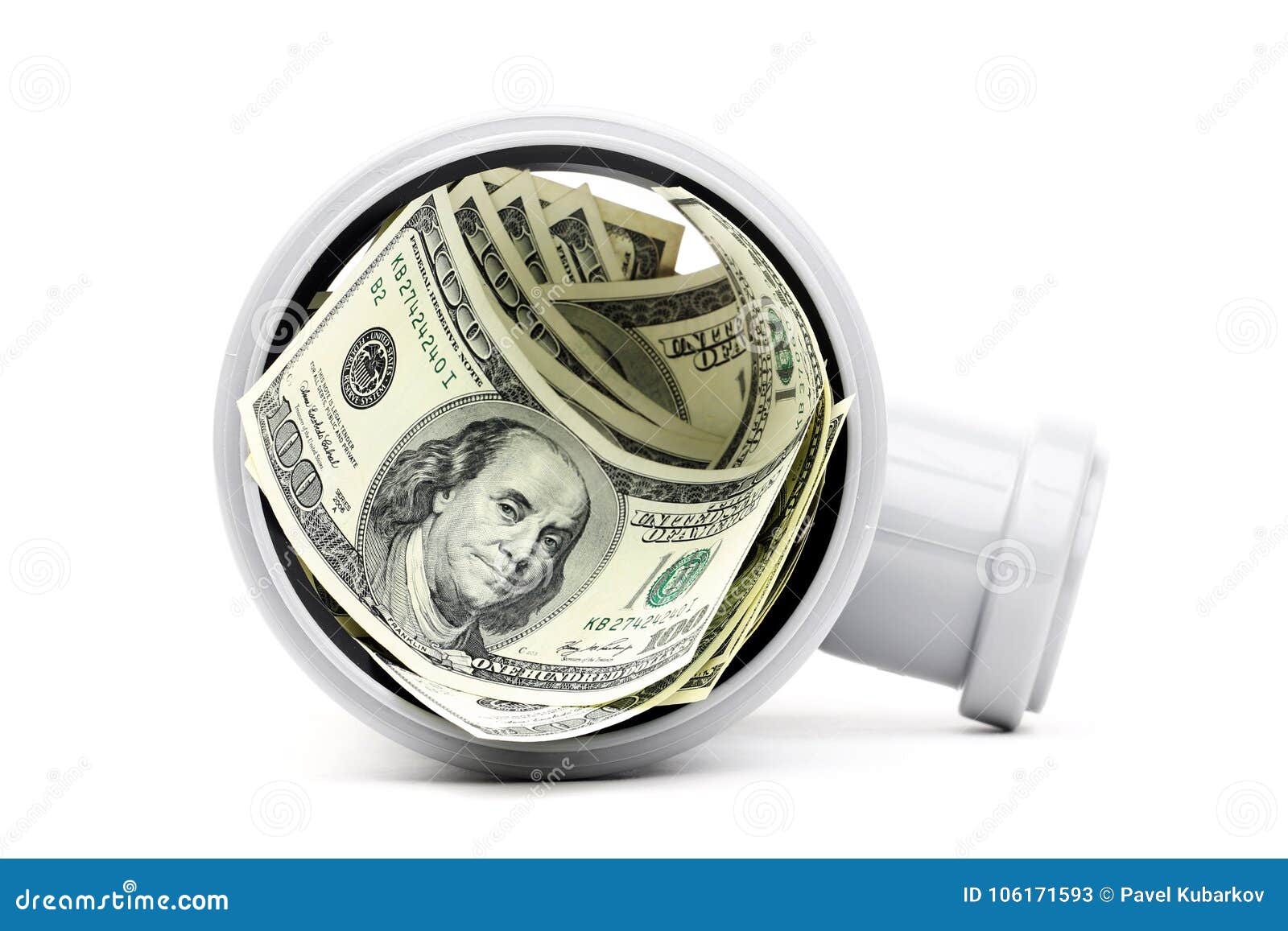 Dollars in a Plastic Pipes Isolated on White Stock Image - Image of ...
