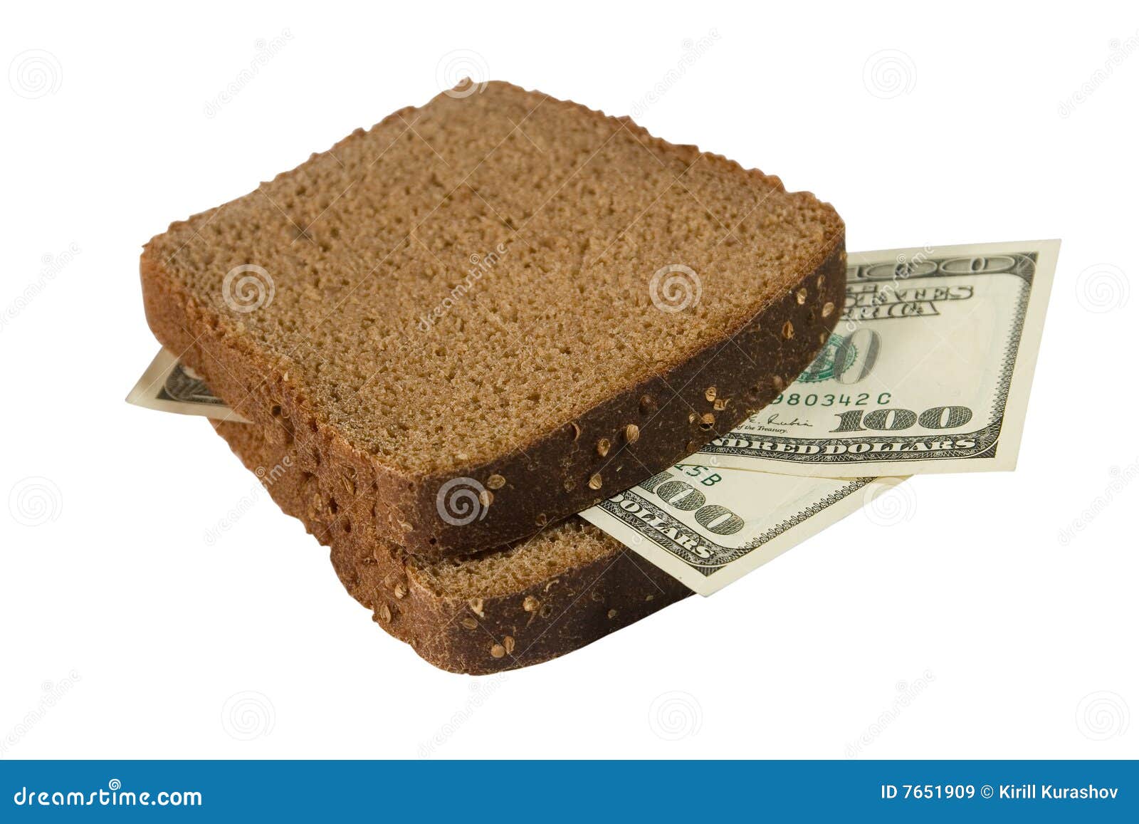 Dollars between Slices of Bread Stock Image - Image of business, bakery ...