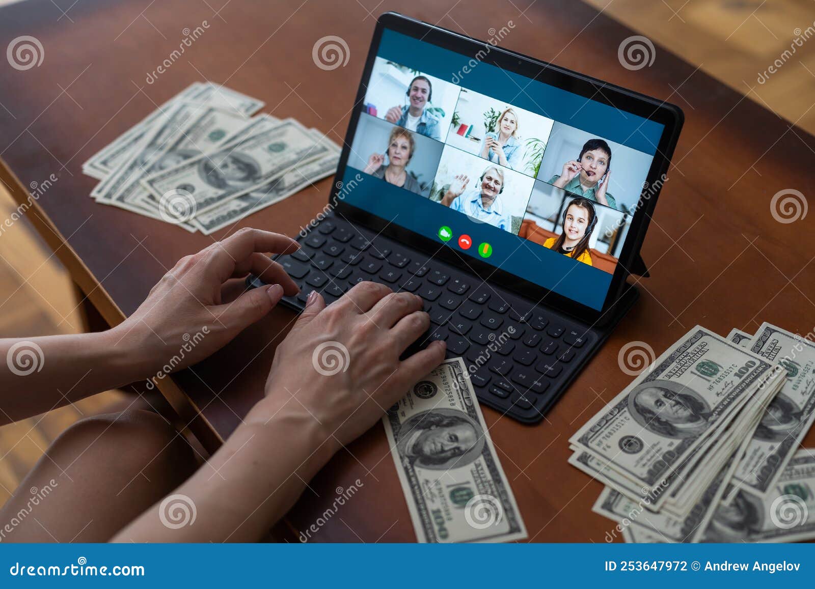 Dollars and a Tablet with Chat in a Desk Stock Photo - Image of ...