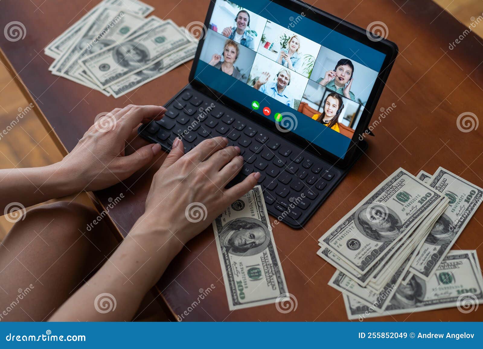 Dollars and a Tablet with Chat in a Desk Stock Image - Image of modern ...
