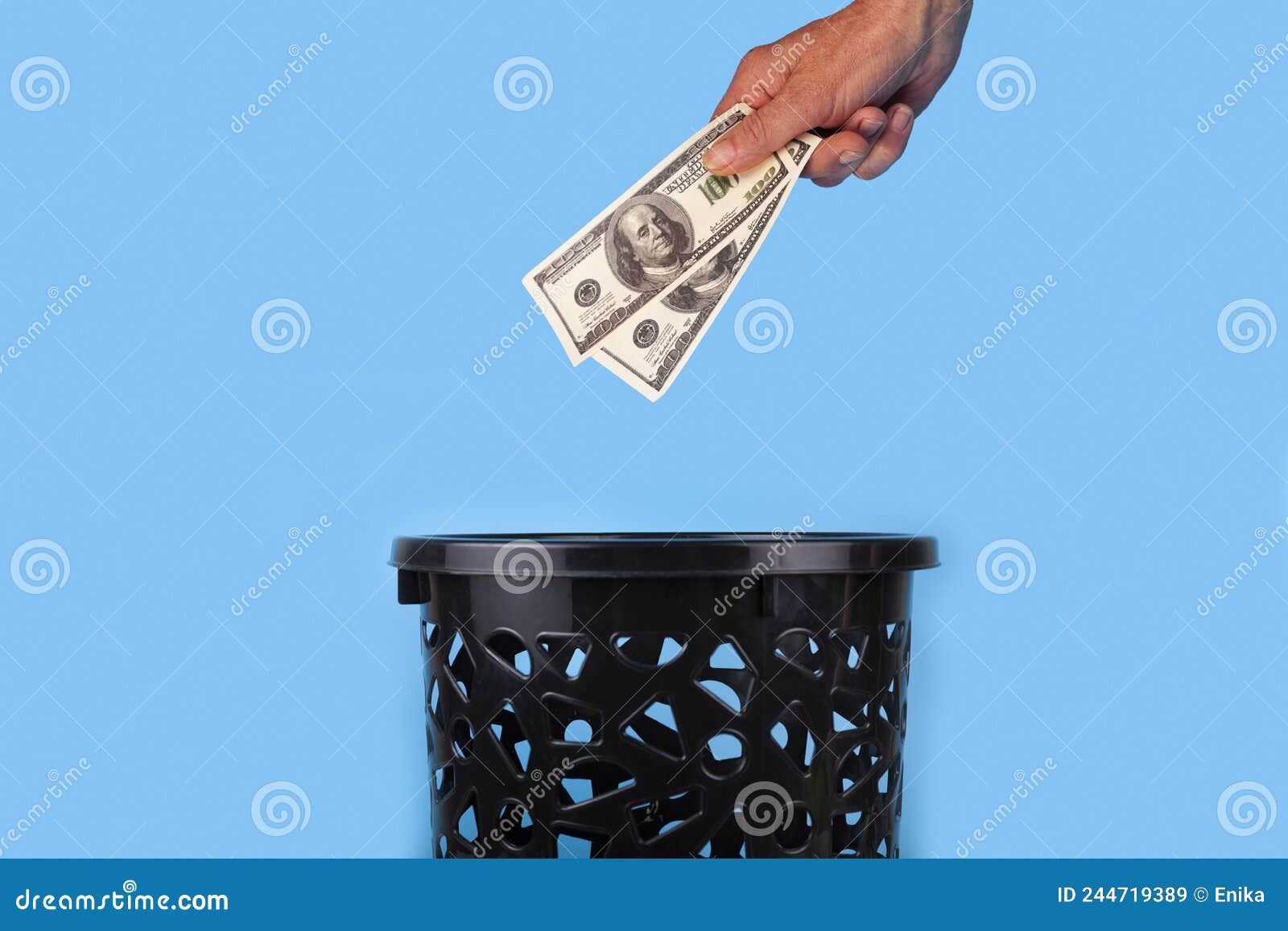 Dollars are Thrown into the Trash Can Stock Image - Image of internet ...
