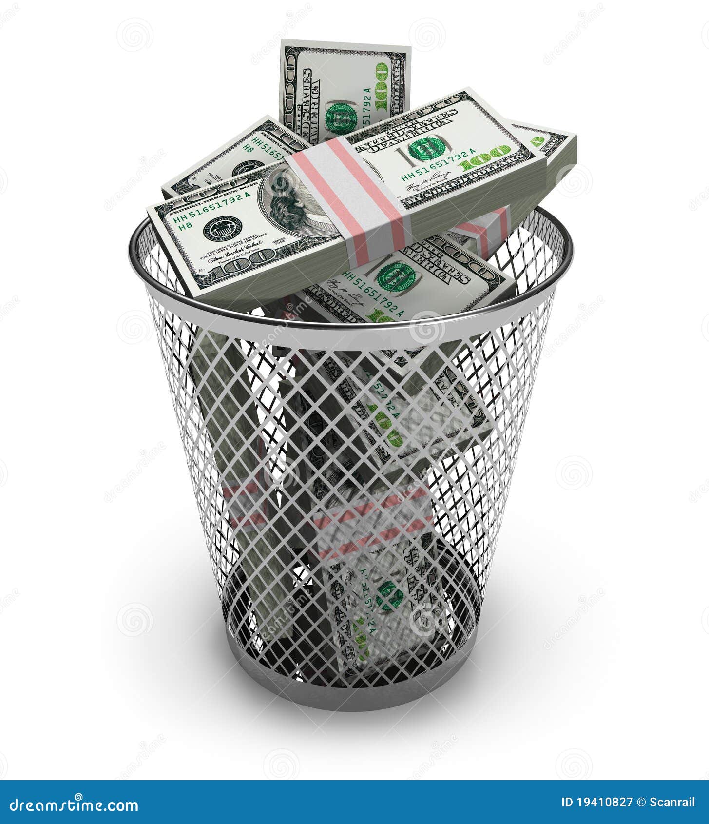 Dollars in the trash bin stock illustration. Illustration of marketing ...