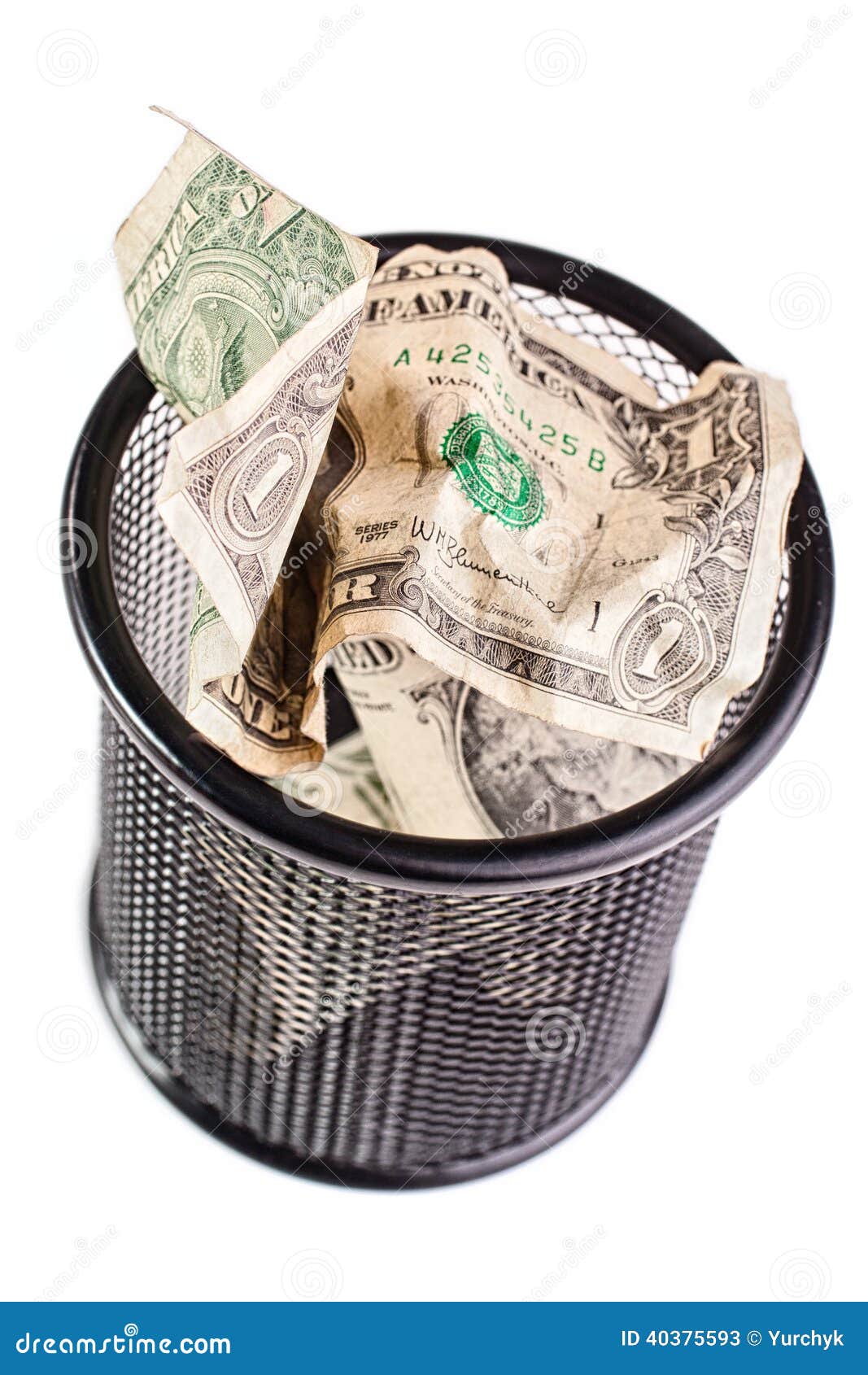 Dollars in a trash bin stock image. Image of banknote - 40375593