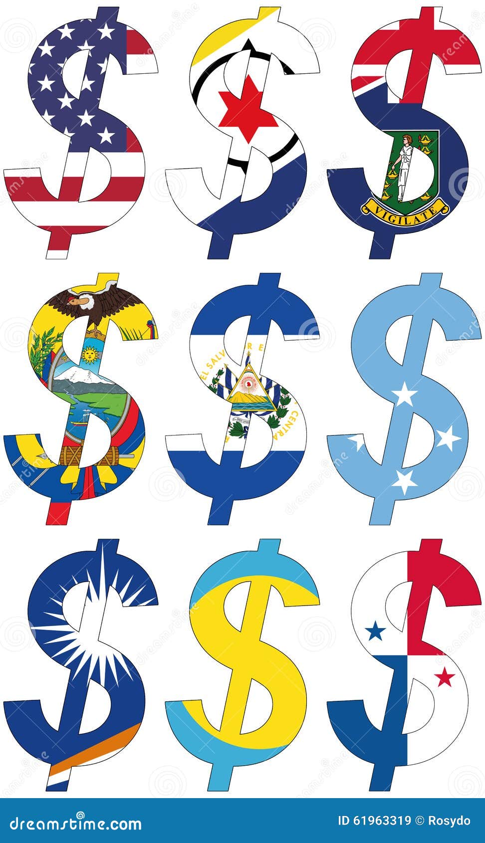 Dollars with Various Flags - Set Stock Illustration - Illustration of ...