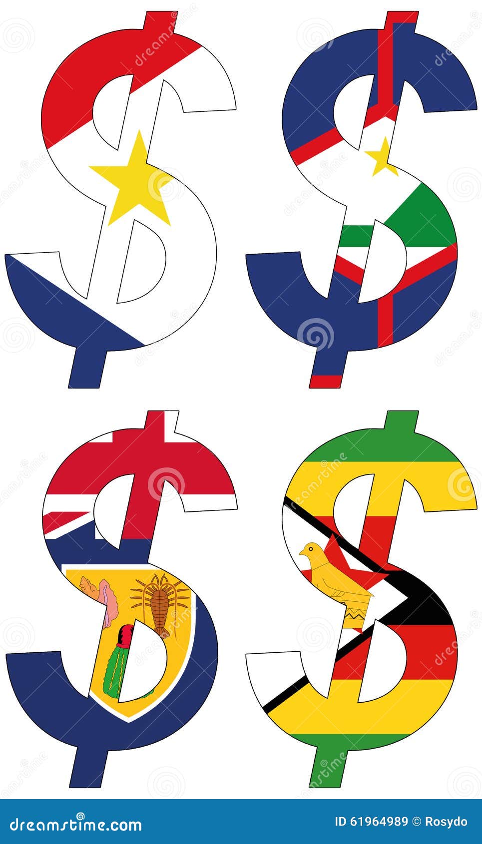 Dollars with Various Flags - Set Stock Illustration - Illustration of ...