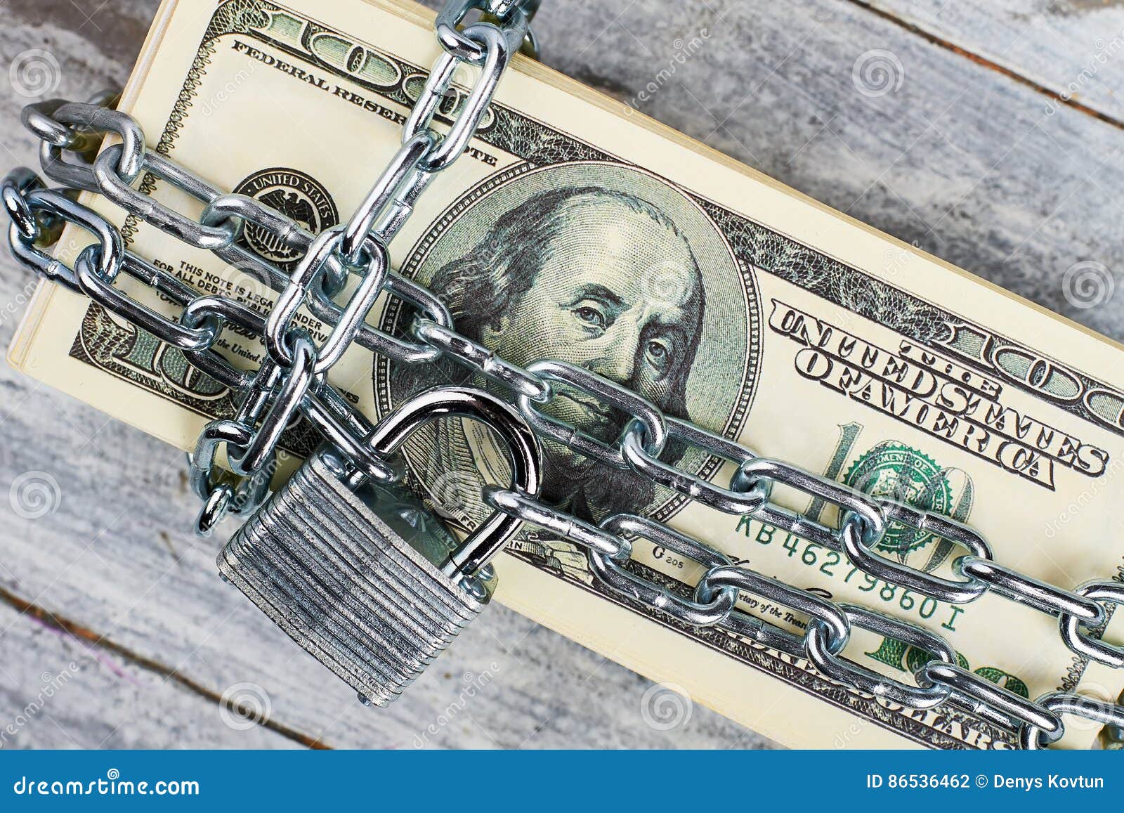 Dollars Wrapped in a Chain. Stock Photo - Image of currency, debt: 86536462