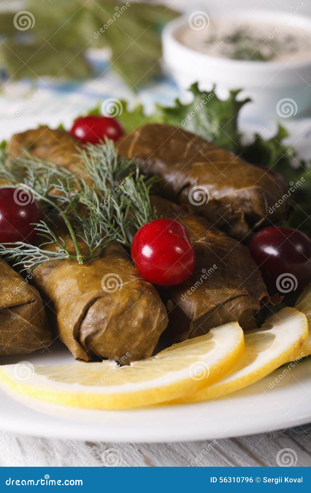 Dolma of Grape Leaves on a Plate Macro. Vertical Stock Photo - Image of ...