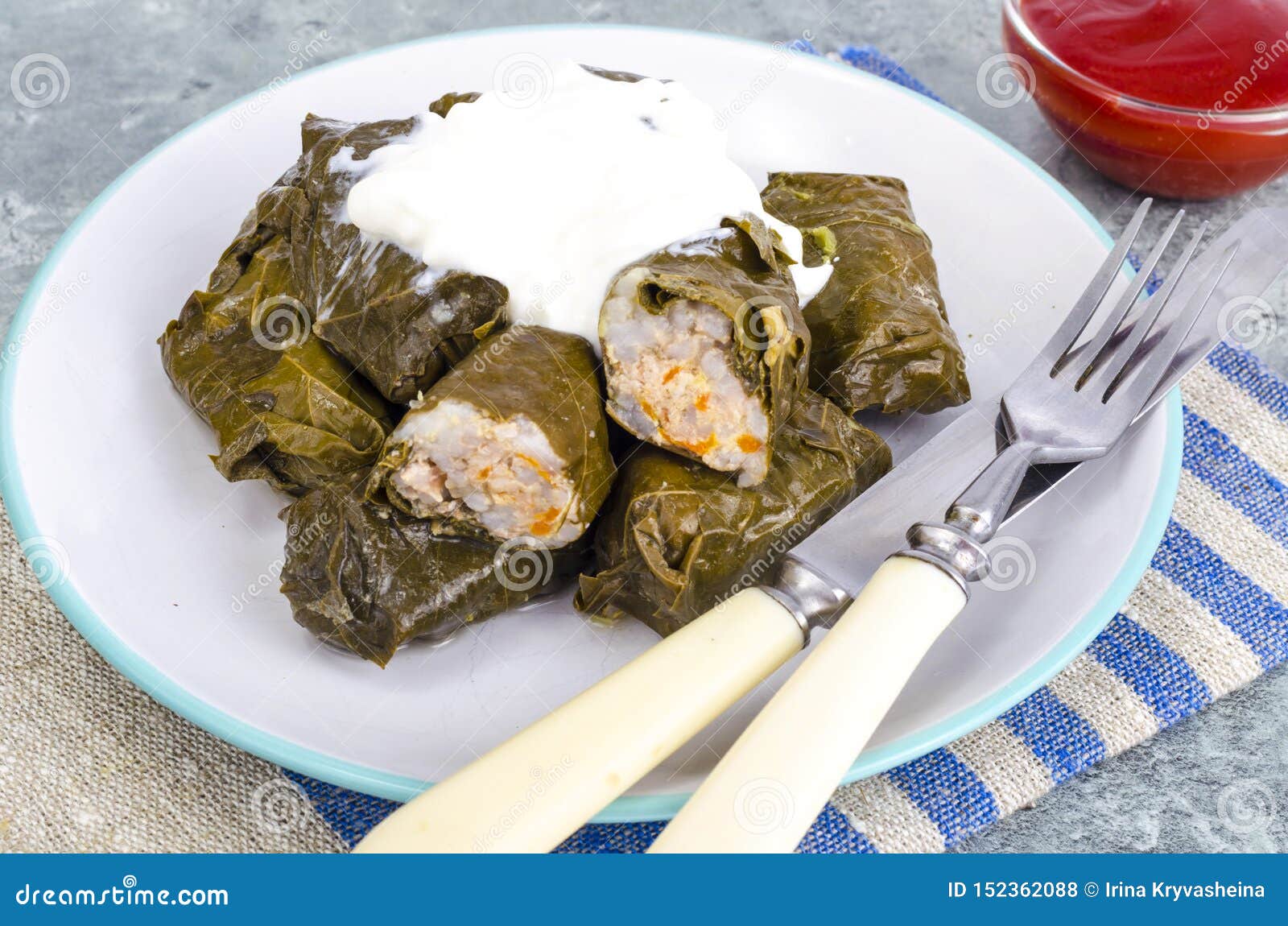 Dolma with Meat and Rice from Grape Leaves. Stock Photo - Image of diet ...