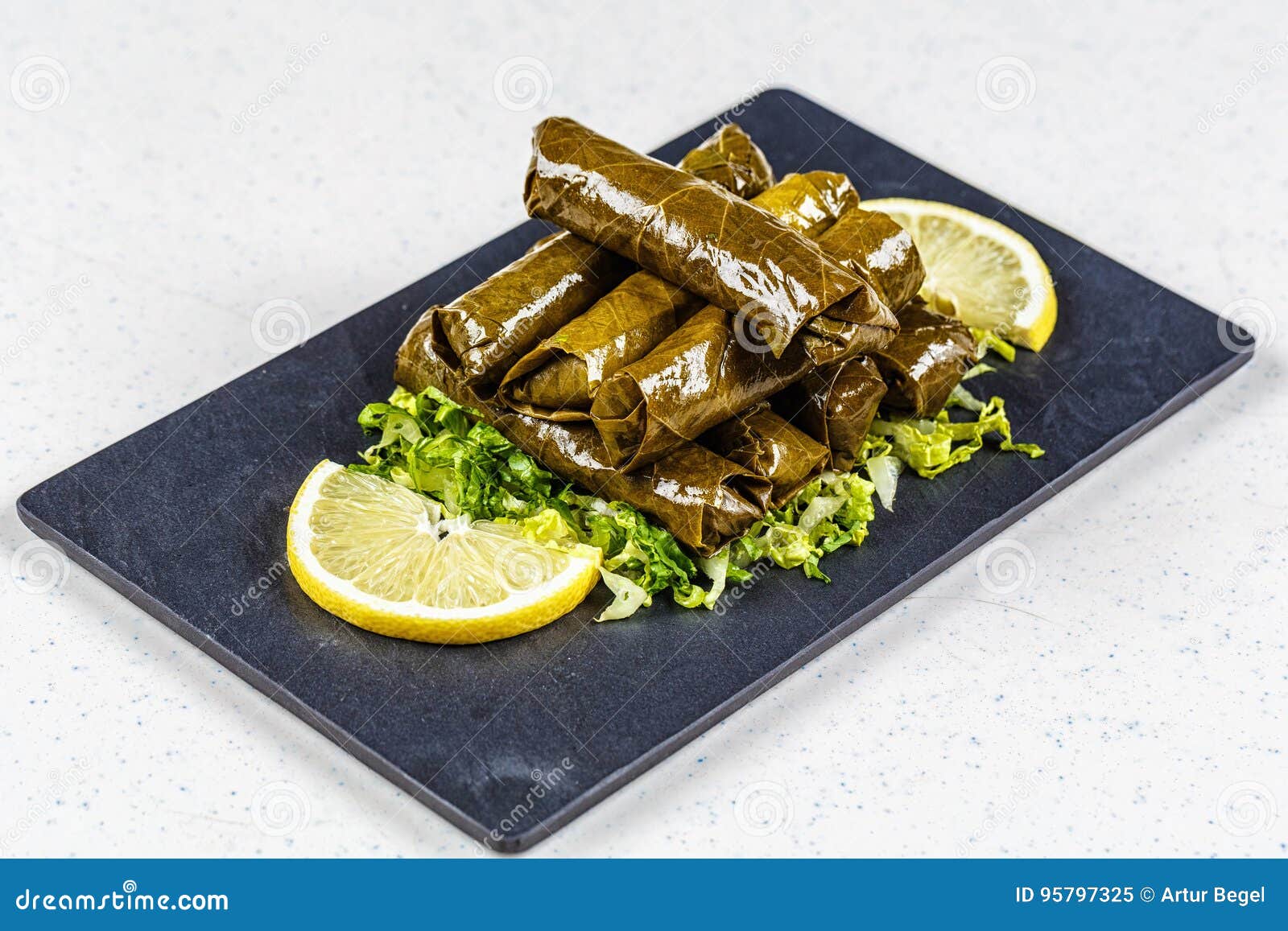 Dolma, Stuffed Grape Leaves with Rice and Meat. Stock Image - Image of ...