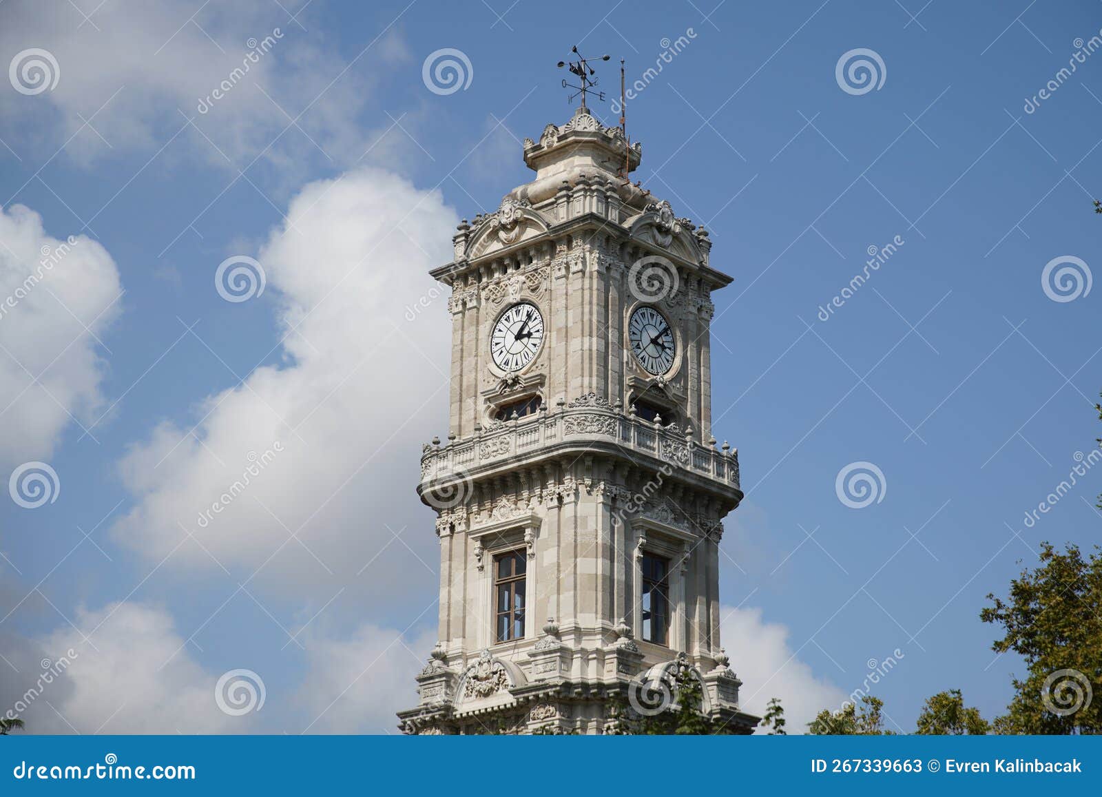 Dolmabahce Clock Tower in Istanbul, Turkiye Stock Image - Image of ...