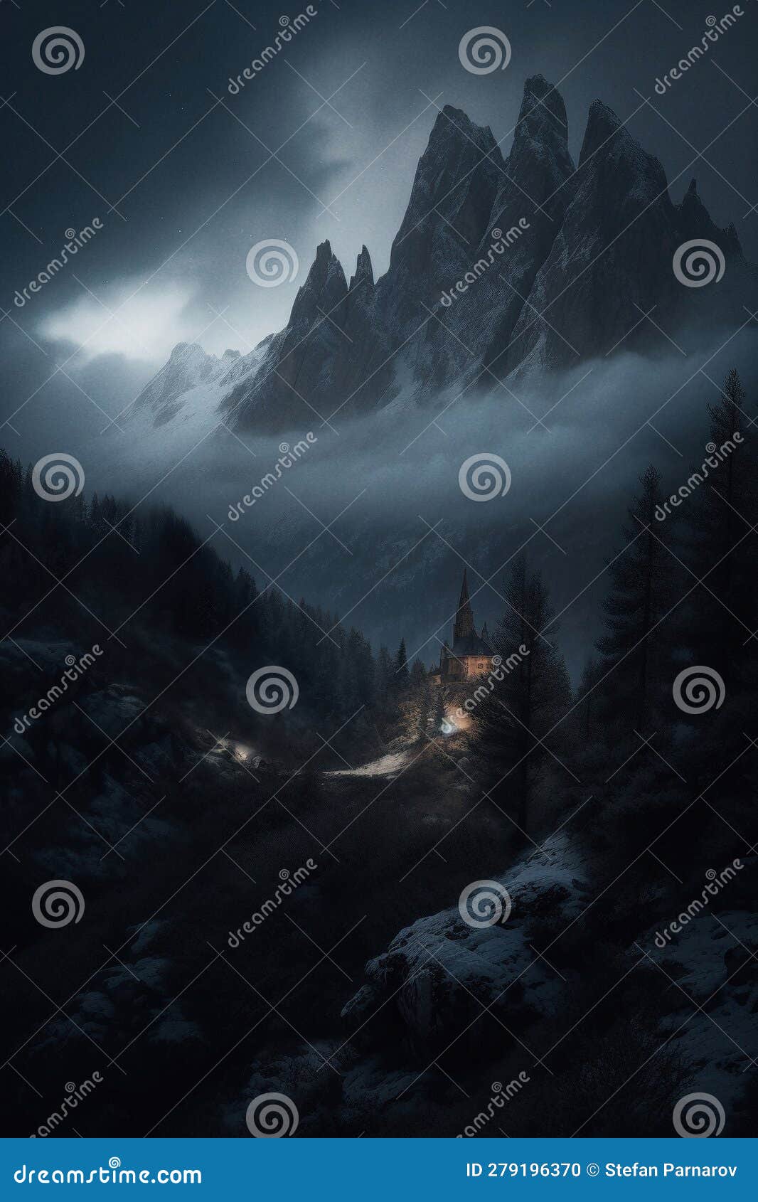 Dolomite Mountains at Night, Ai Artwork Stock Illustration ...
