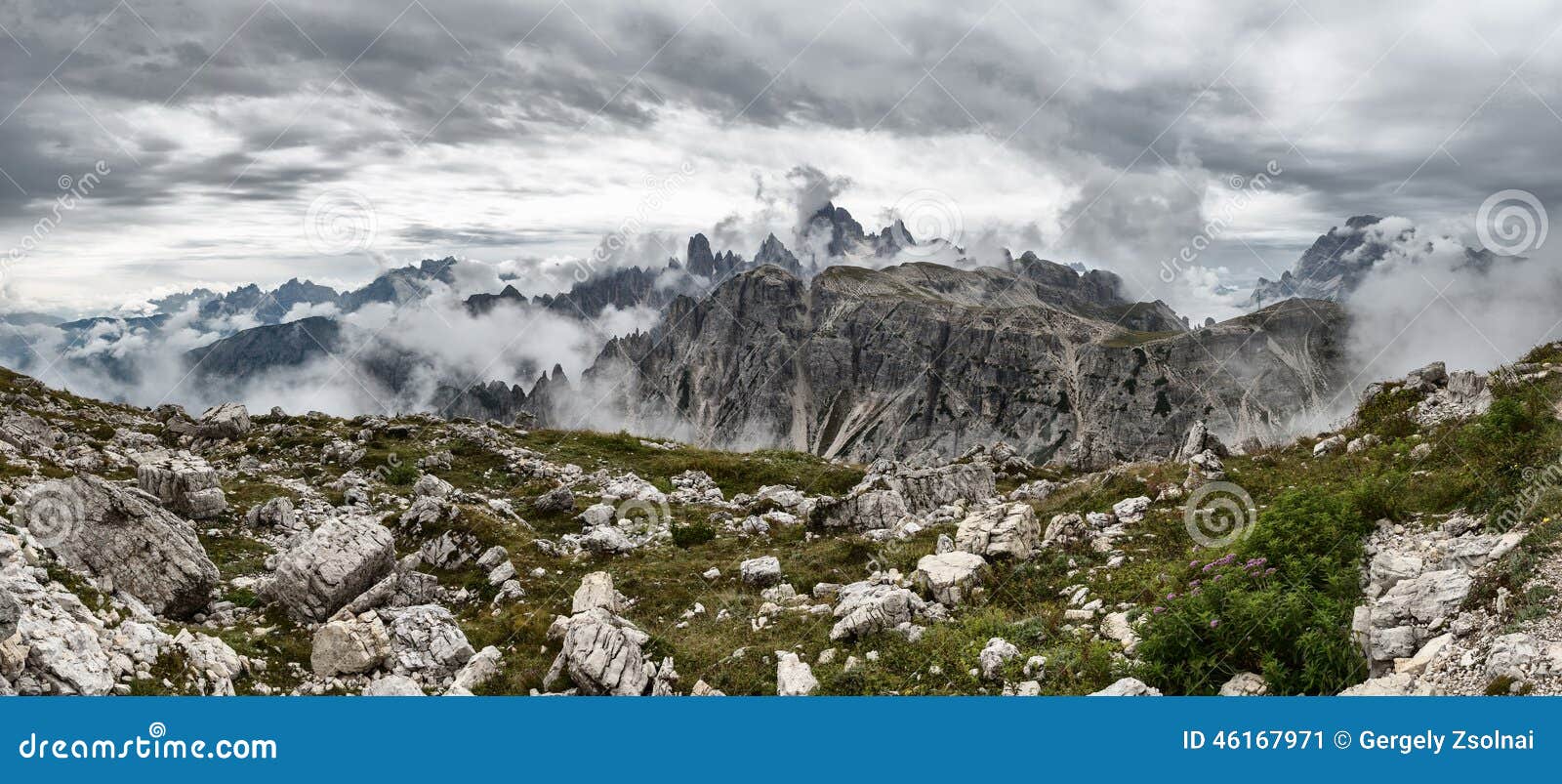 Dolomites Landscape, High Above the Clouds, on Top of the Rocks Stock ...