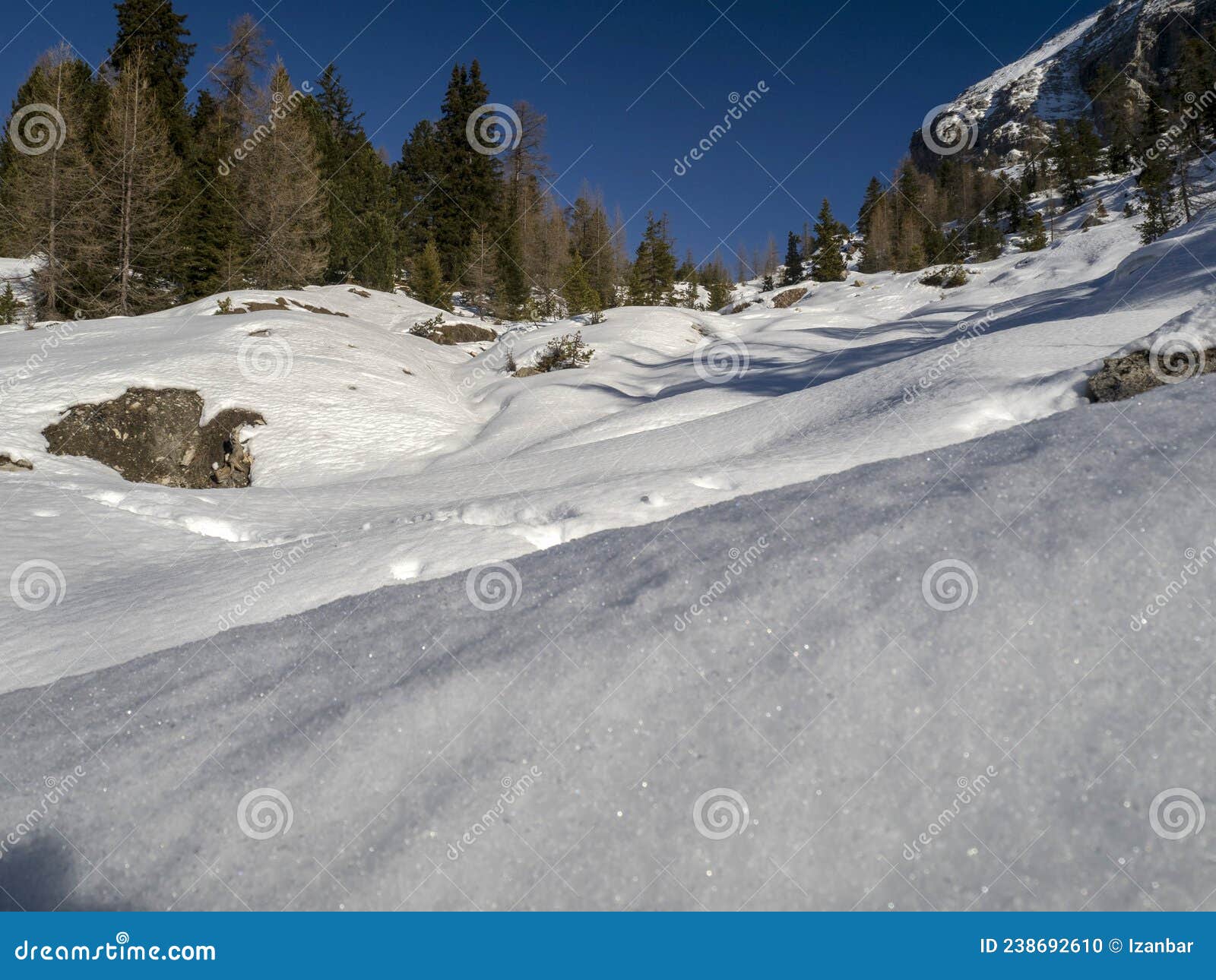 Dolomites Snow Panorama Val Badia Armentara Stock Photo - Image of ...
