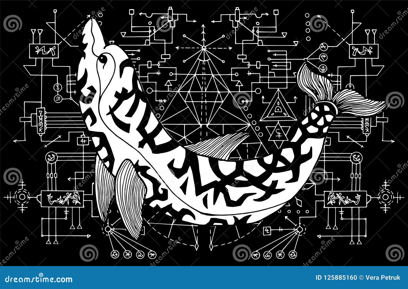 Dolphin Against Black and White Sacred Geometry Background Stock Vector ...