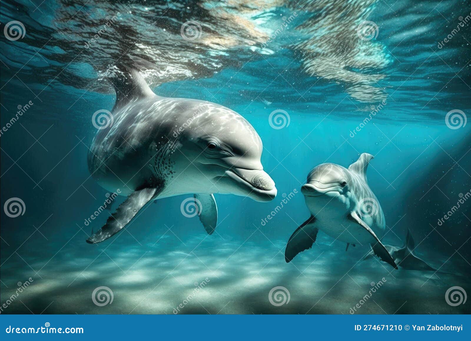 Dolphin Bottlenose with a Cub Under Water. Generative AI Stock ...