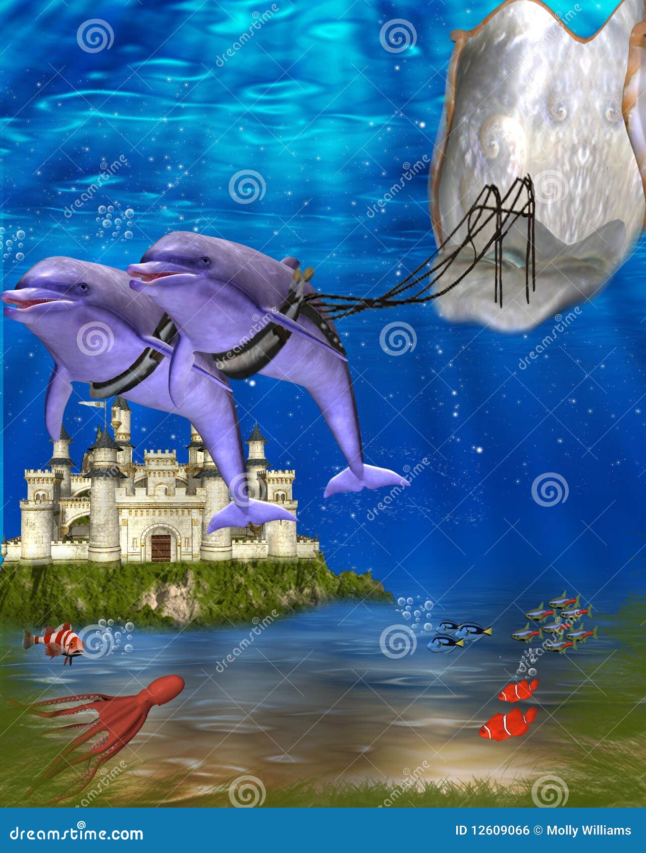 Dolphin carriage stock illustration. Illustration of shell - 12609066