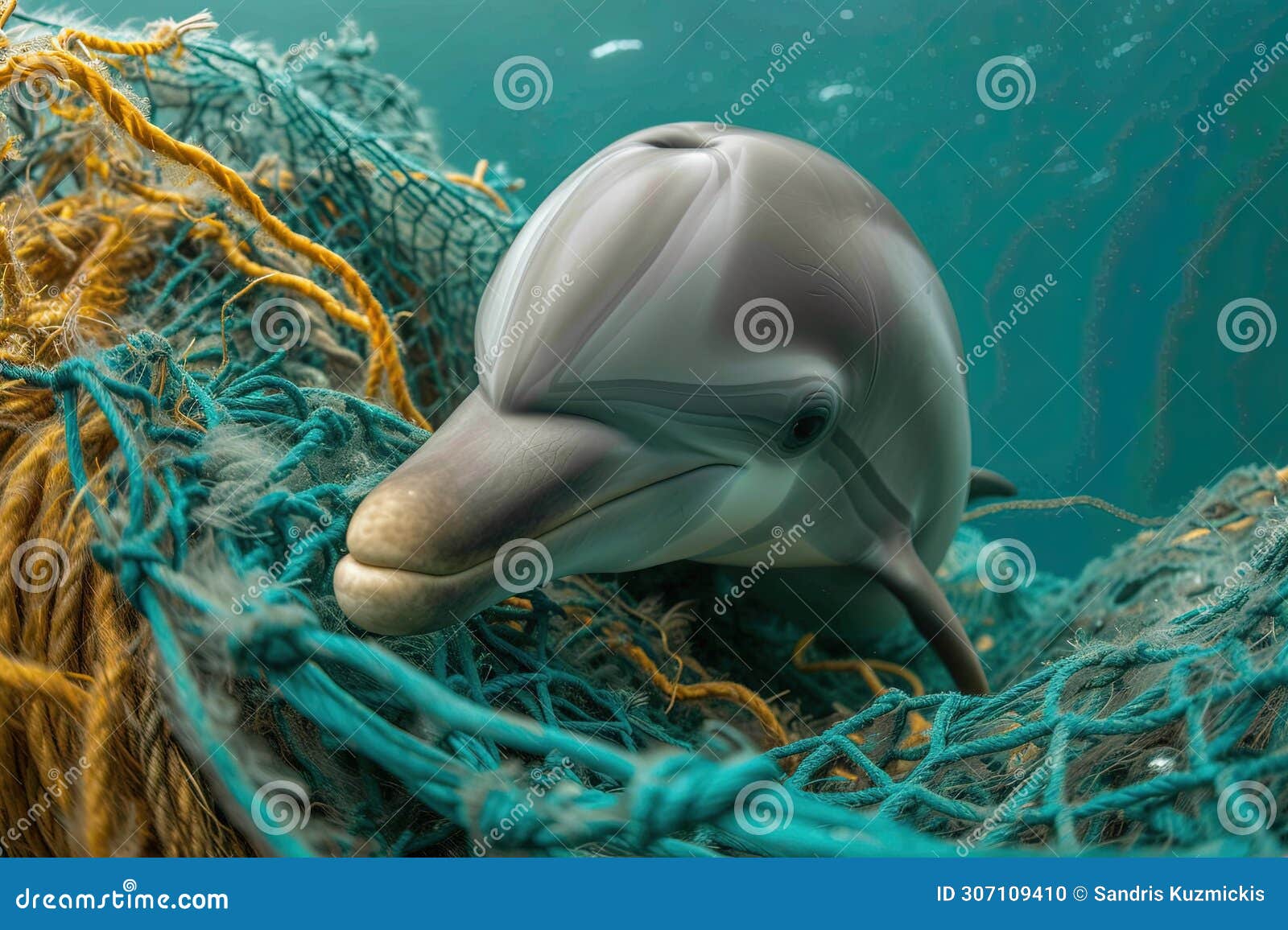 A Dolphin Caught in a Fishing Net. Generative AI Stock Illustration ...