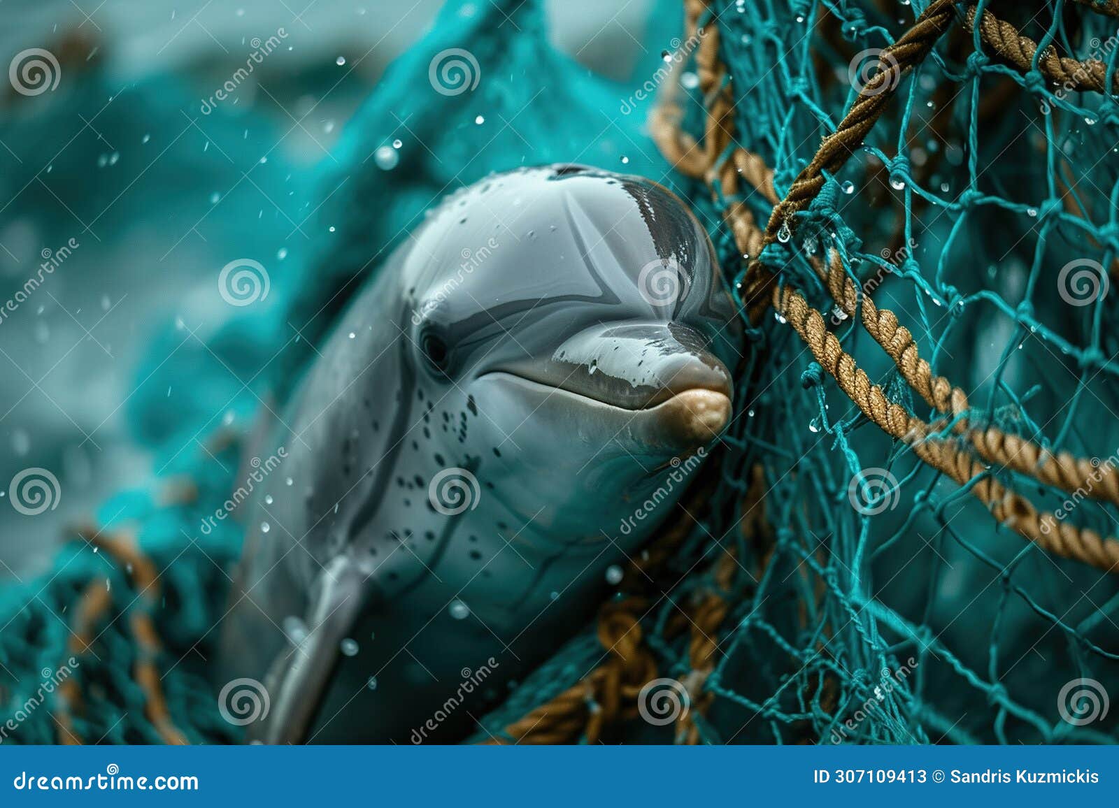 A Dolphin Caught in a Fishing Net. Generative AI Stock Illustration ...
