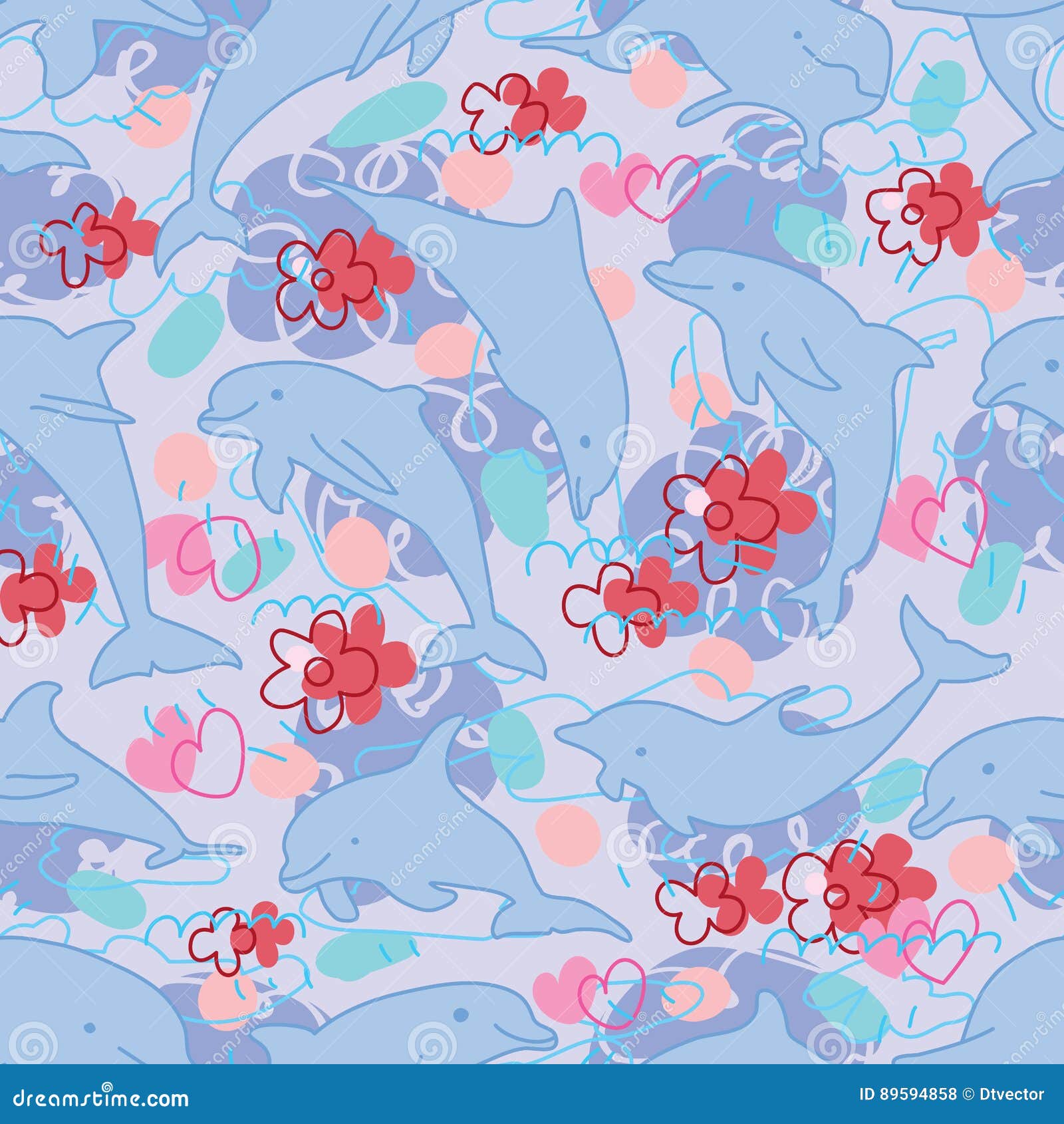 Dolphin Cute Pastel Flower Seamless Pattern Stock Vector - Illustration ...