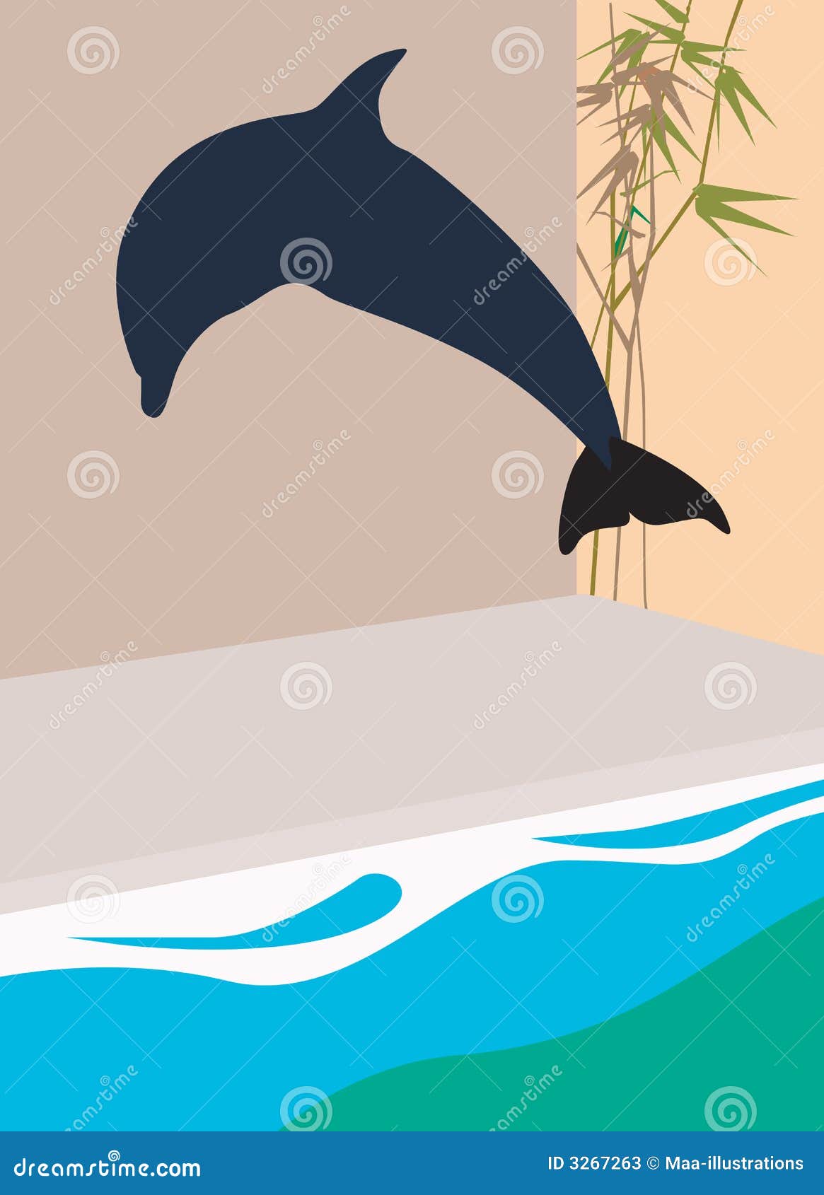Dolphin Diving in the Water Stock Illustration - Illustration of animal ...