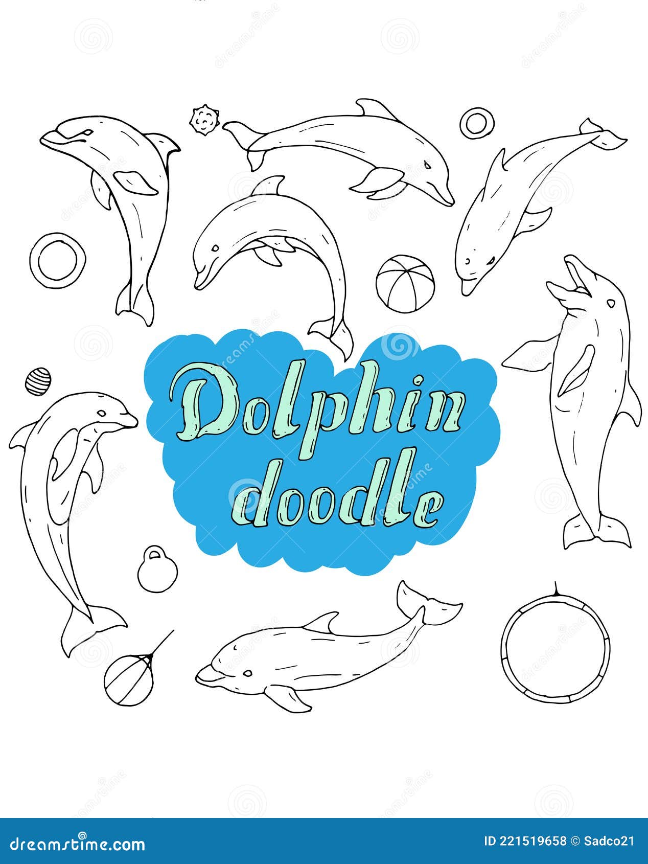 Hand drawn dolphin doodle stock vector. Illustration of cute - 221519658