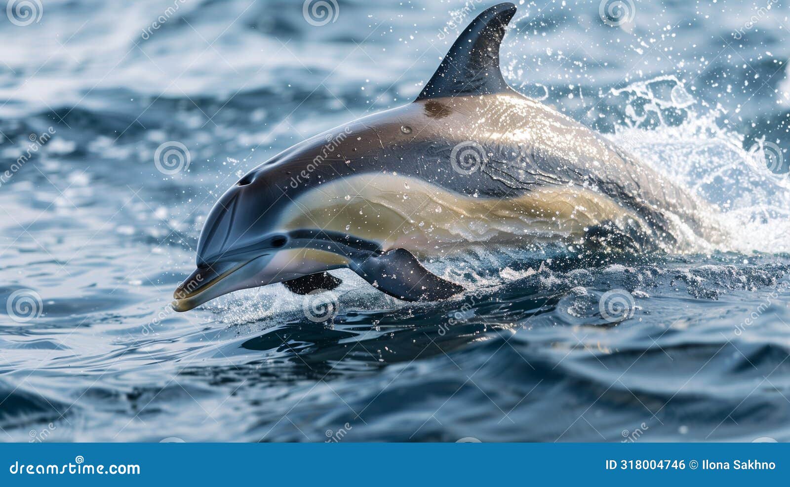 Dolphin Emerges From Water. Purple Sea Mammal. Illustration. Ocean ...