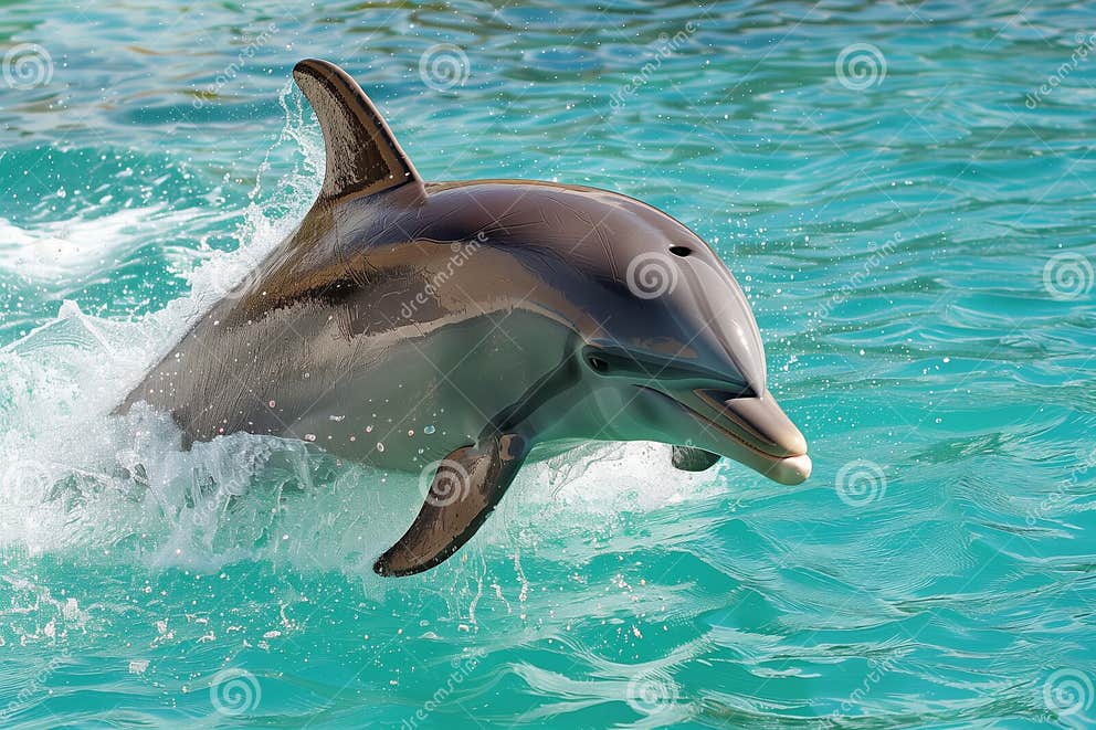 Dolphin Emerging from Sparkling Turquoise Waters Stock Photo - Image of ...