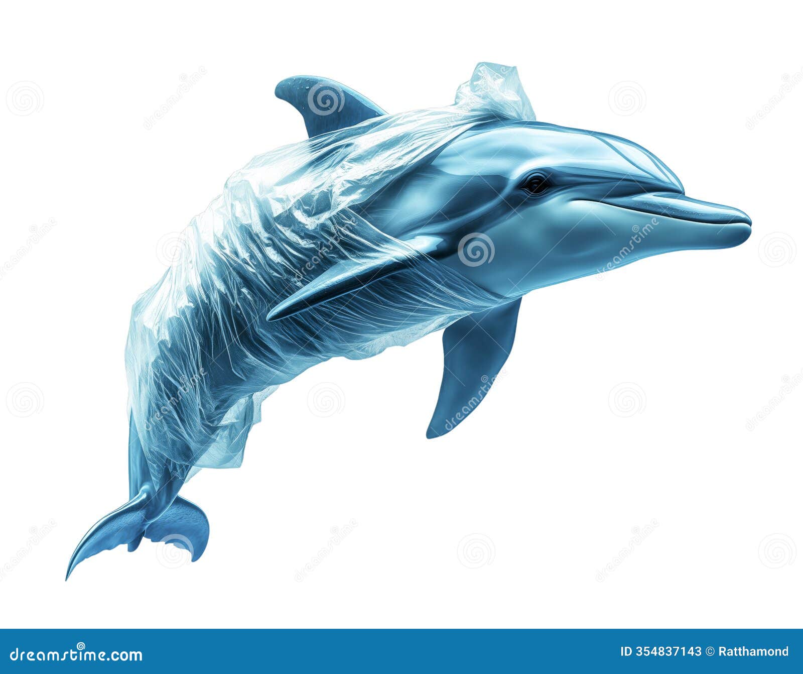 A Dolphin Entangled In Plastic Waste Is Isolated On A Transparent ...