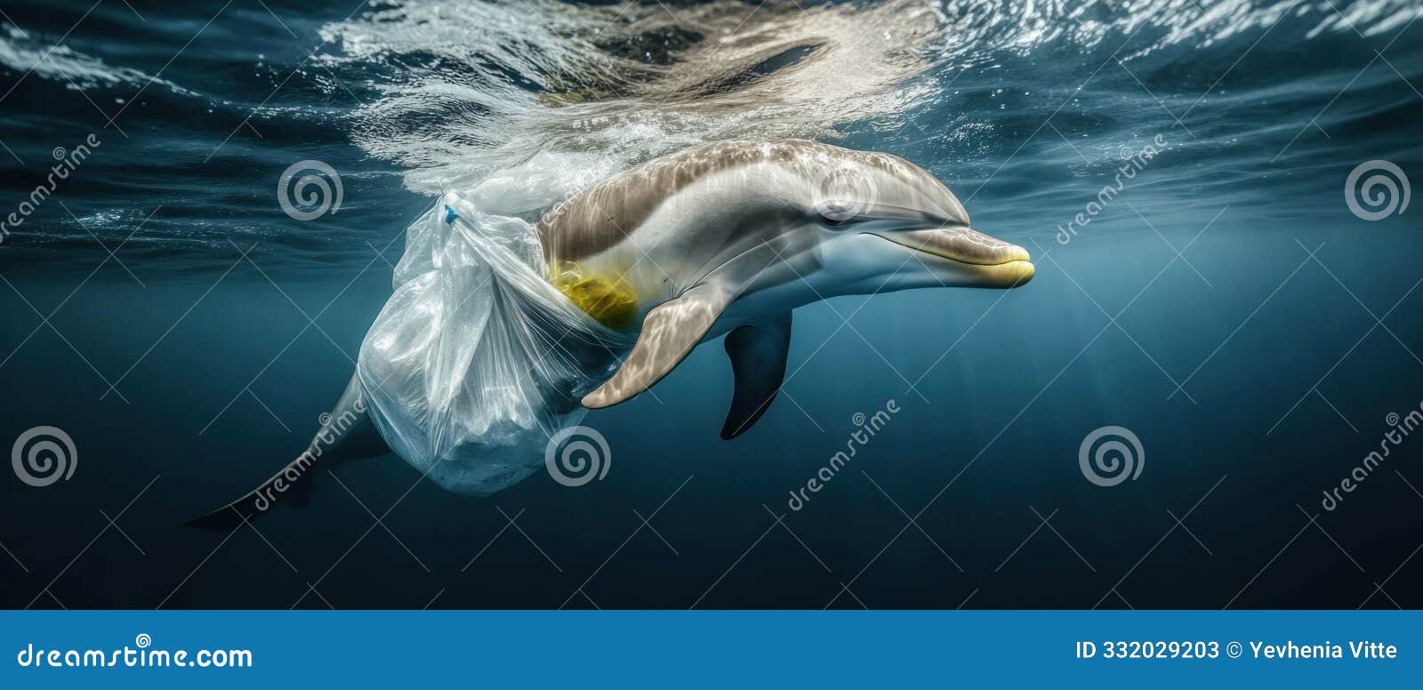 Dolphin Entangled in Plastic Bag Underwater. Generative Ai Stock ...