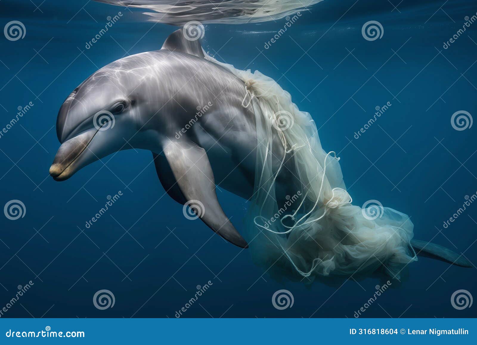Dolphin Entangled in Plastic Ocean Pollution Stock Photo - Image of ...