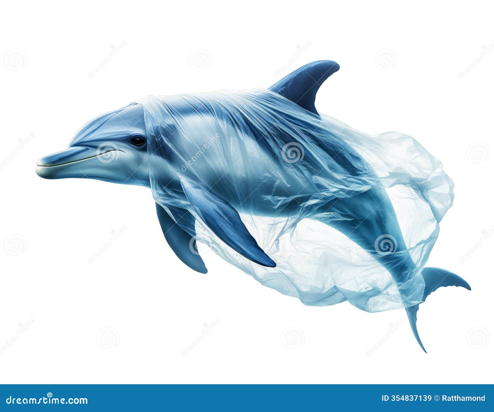 A Dolphin Entangled In Plastic Waste Is Isolated On A Transparent ...