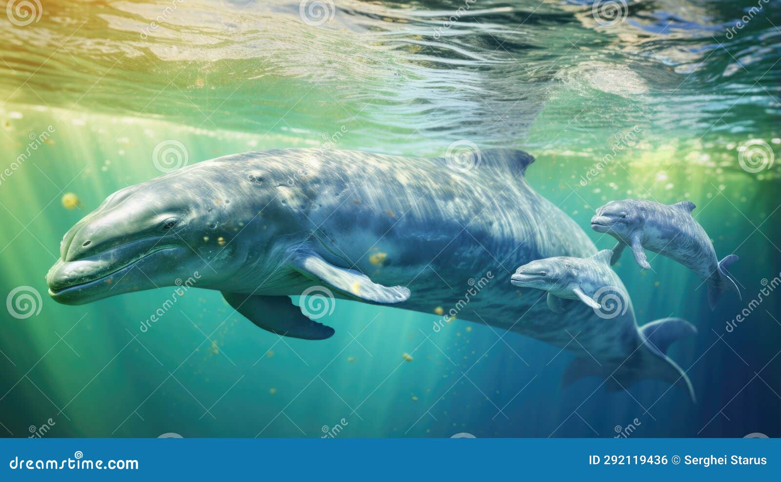 Dolphin Family Swimming in the Ocean, AI Stock Photo - Image of turtle ...