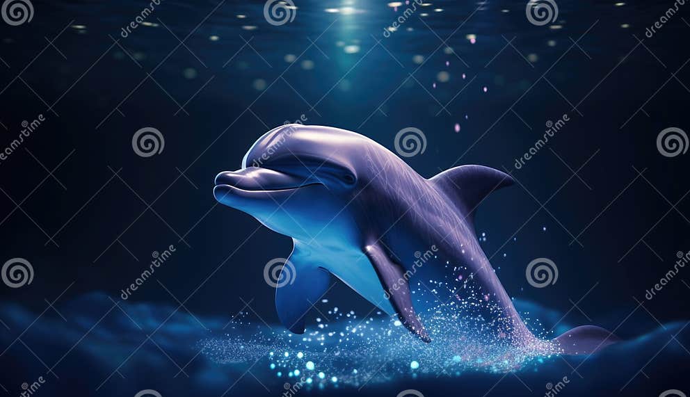 Dolphin Floating in the Ocean. Dolphin in Magic Light Stock Image ...