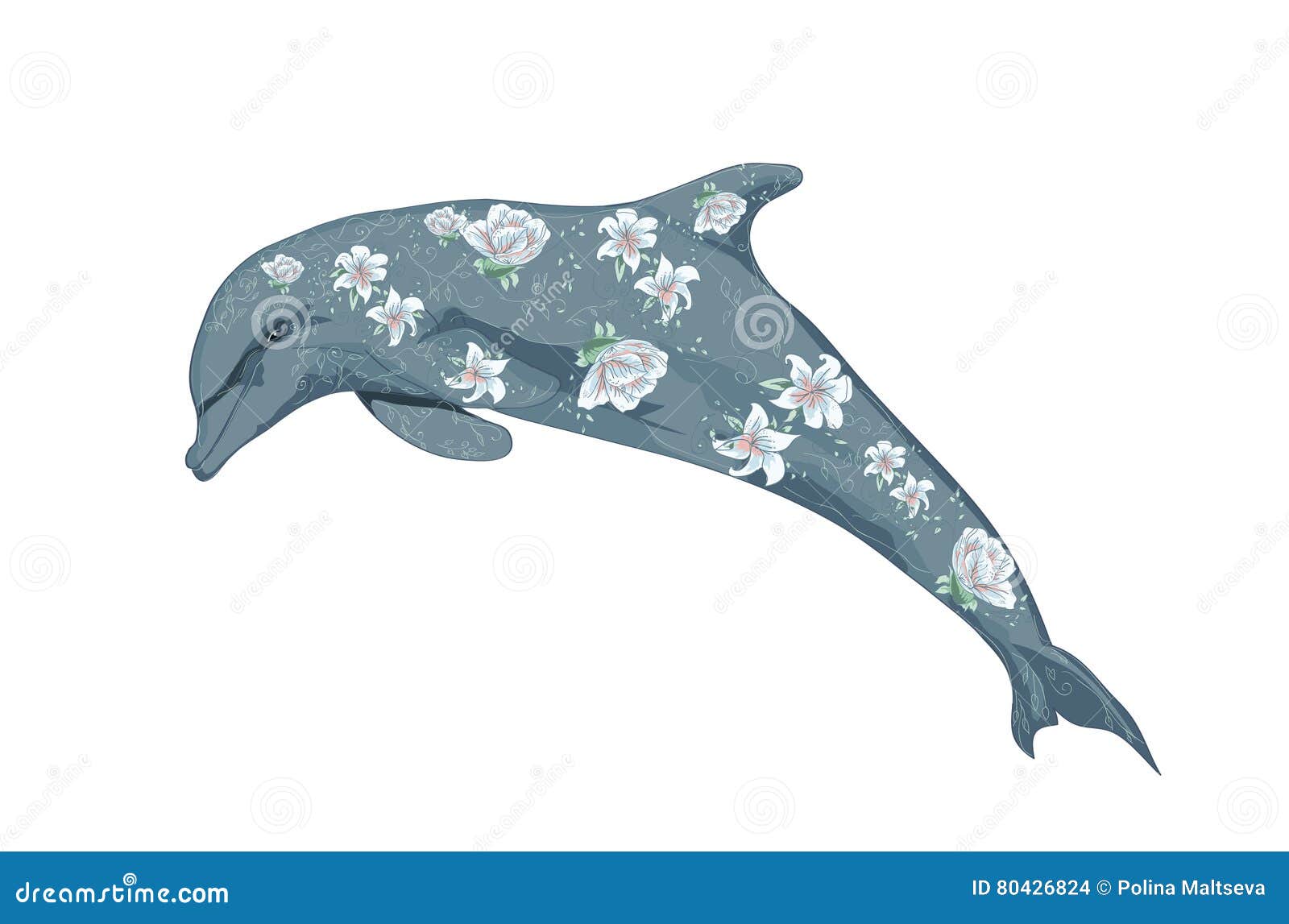 Dolphin with flowers stock vector. Illustration of aquatic - 80426824
