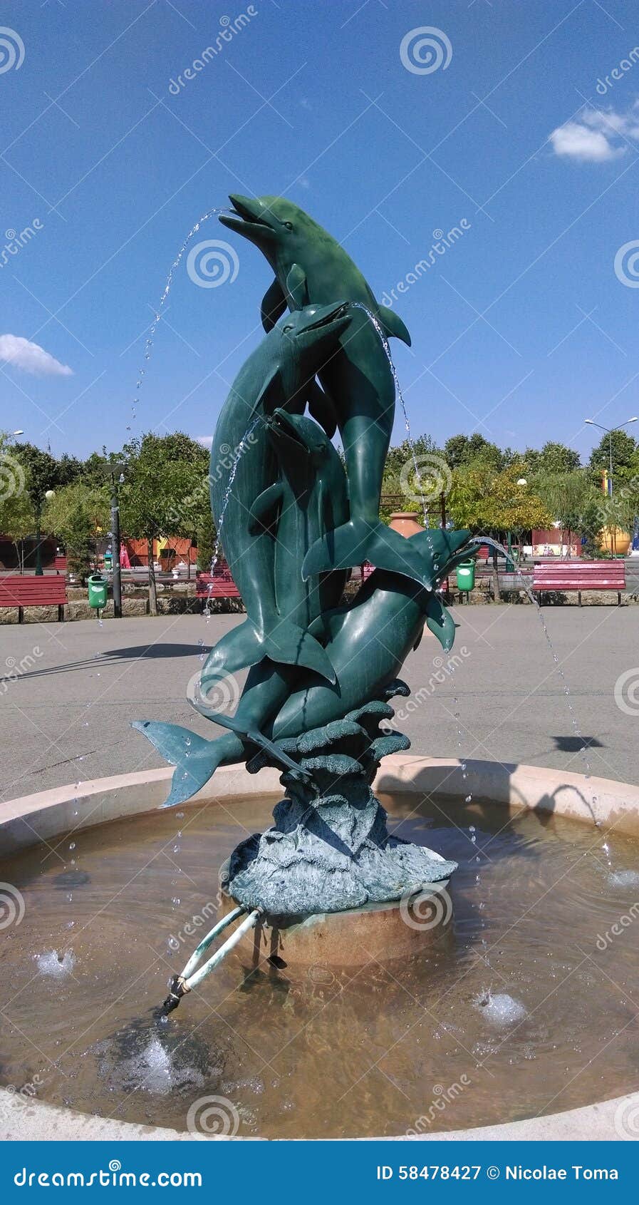 Dolphin fountain stock image. Image of water, fountain - 58478427