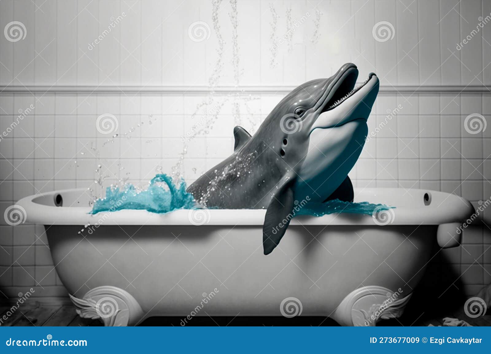 Dolphin Having Fun in the Tub, Generative Ai Stock Illustration ...