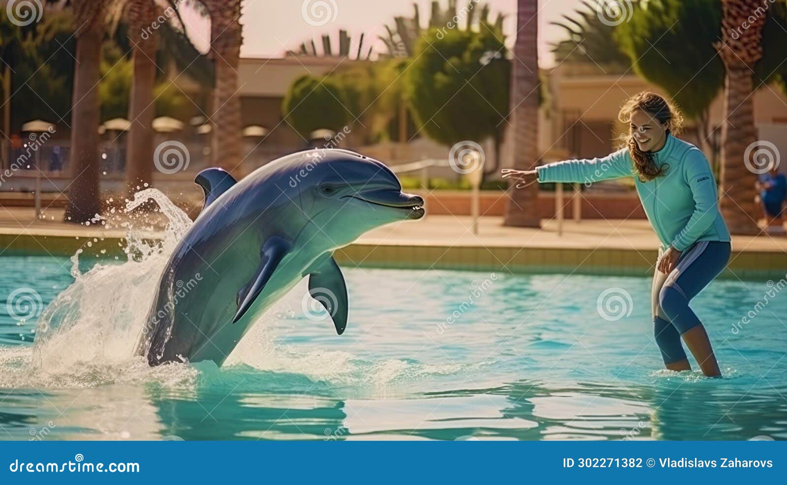 Dolphin Instructor, Teaching Aquarobic and Tricks in a Water Park Stock ...