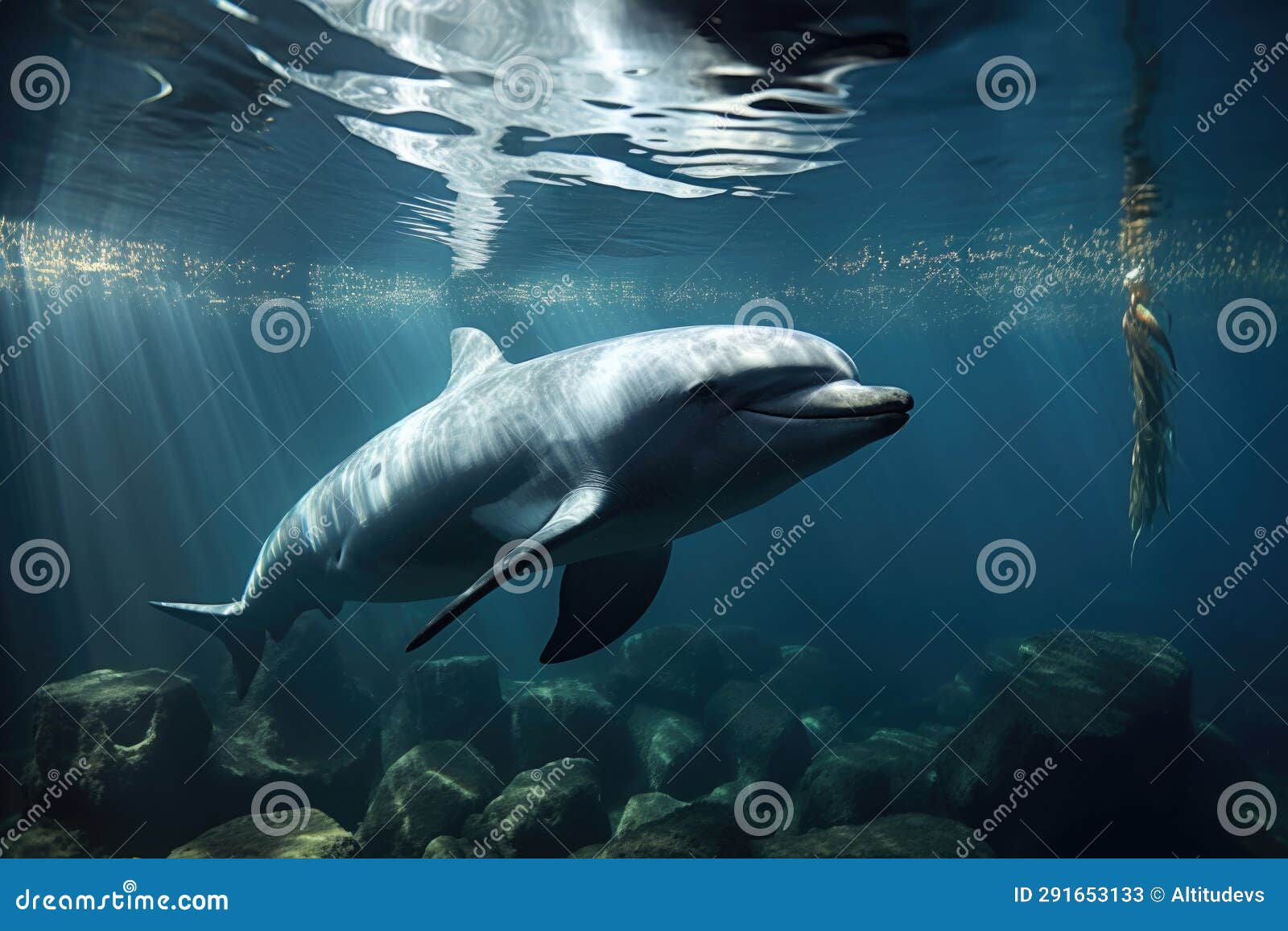 A Dolphin Investigating Its Reflection in an Underwater Mirror Stock ...