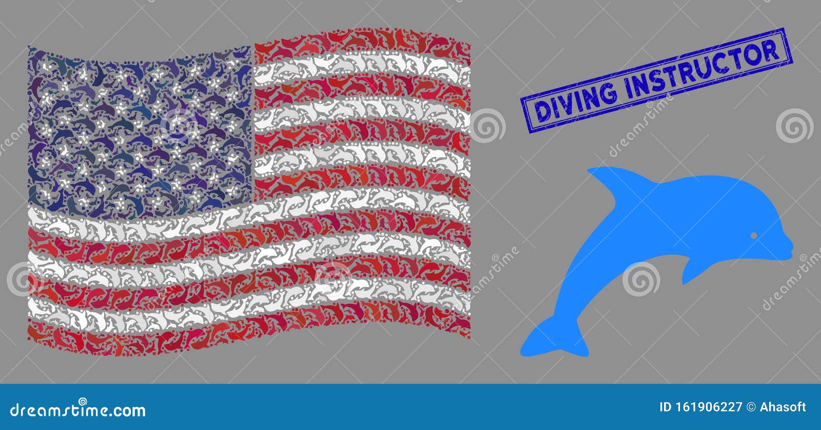 American Flag Stylized Composition of Dolphin and Grunge Diving ...