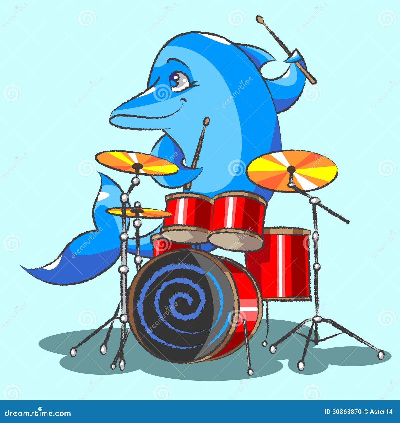 The Dolphin is the Jazz the Drummer Stock Vector - Illustration of ...