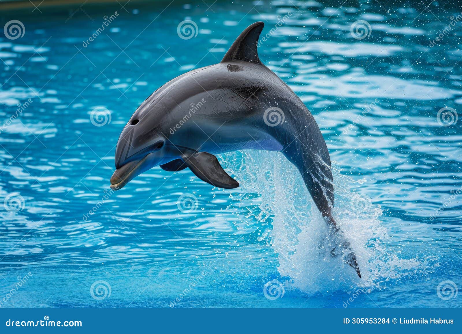 Dolphin with a Jump and a Splash Stock Photo - Image of grey, nose ...