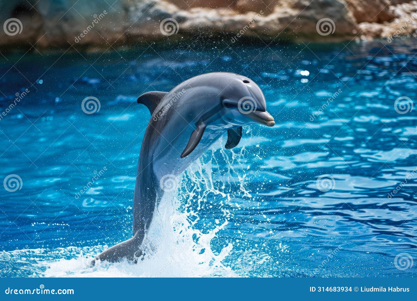 Dolphin with a Jump and a Splash Stock Photo - Image of splash, happy ...