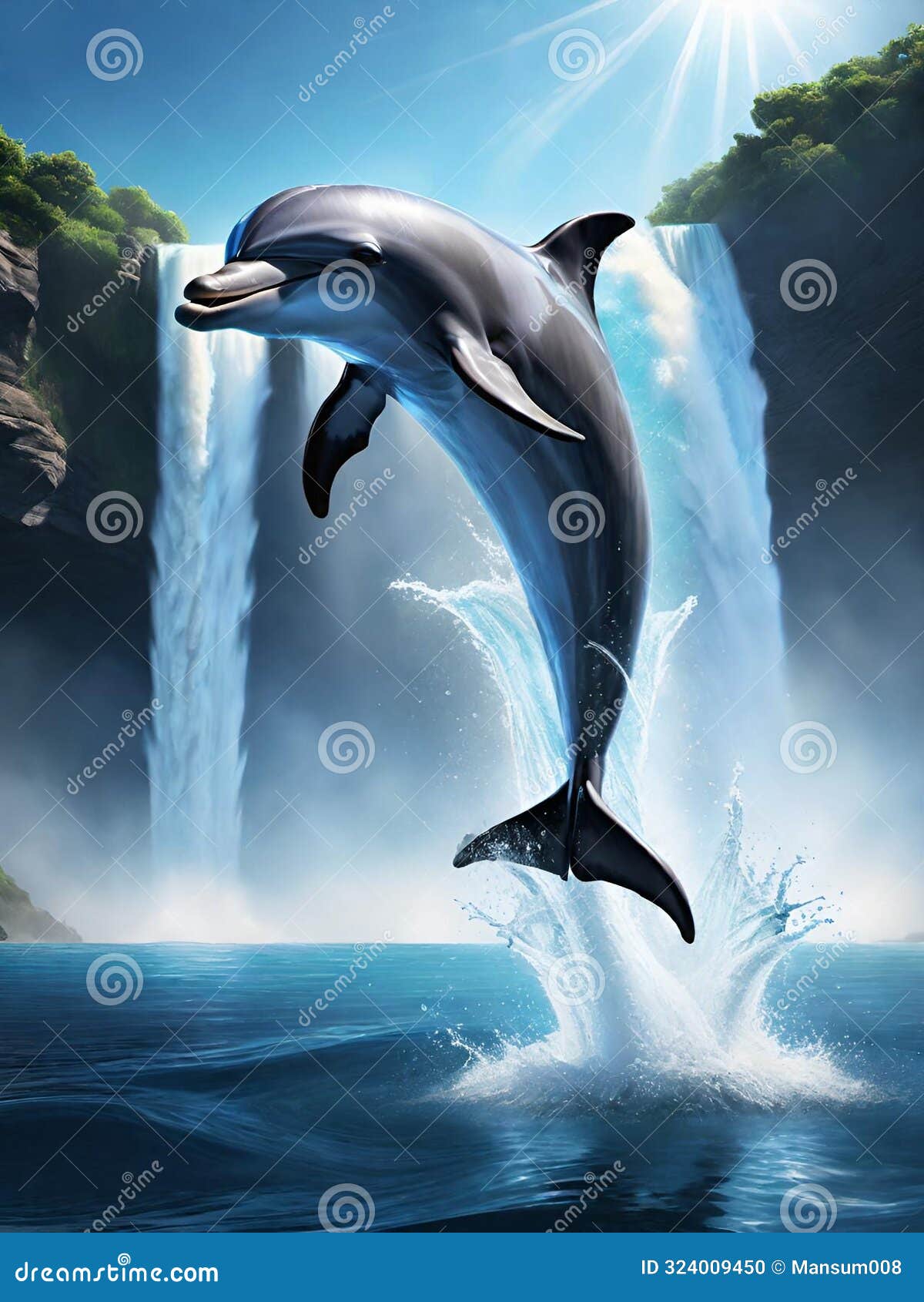 Dolphin Jumping into the Blue Water. High Quality Illustration Stock ...