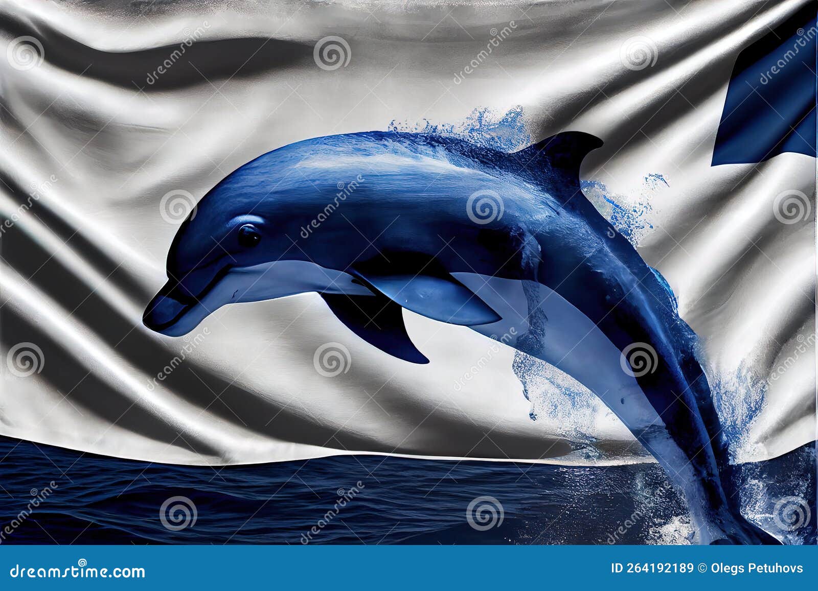 A Dolphin Jumping Out of the Water with a Flag in the Background that ...